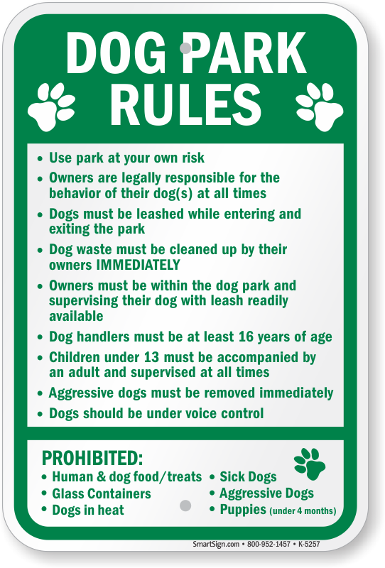 Dog Park Regulation Signs from 5 Dog Park Regulation Signs from 5