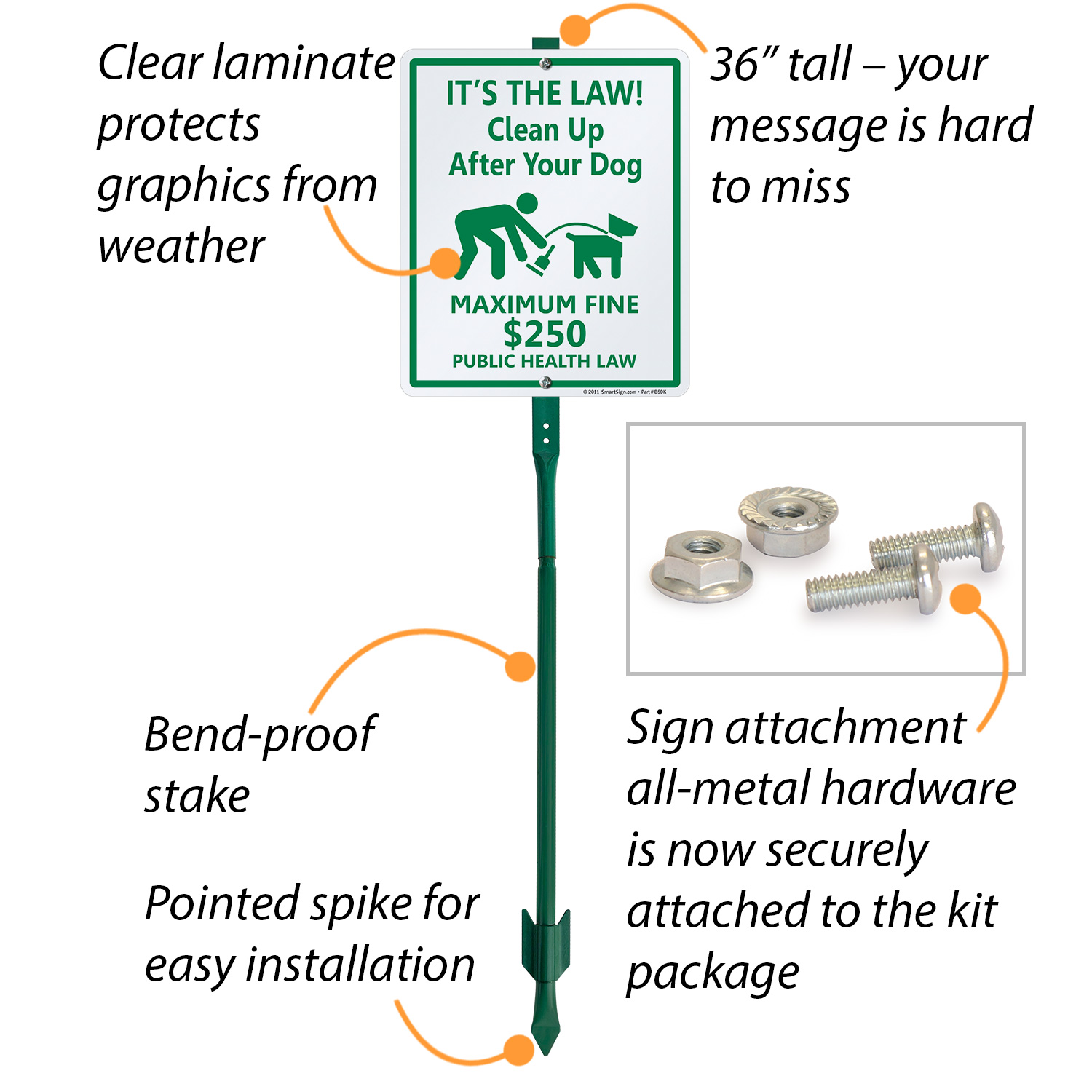 Dog Poop Sign - Clean Up After Your Dog, Maximum Fine $250 Sign